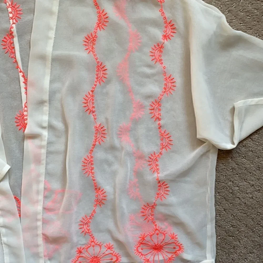 Bethany Mota | Tops | Bethanymota Embroidered Sheer Kimono White Coral ...